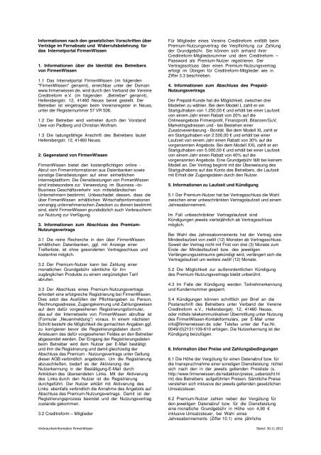 Informationen nach den gesetzlichen Vorschriften ... - FirmenWissen