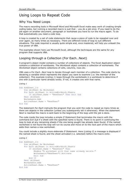 Using Loops to Repeat Code - Fontstuff - Martin Green's Office Tips