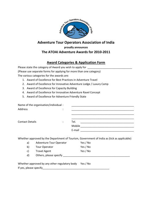 Download Awards Application Form - Adventure Tour operators ...