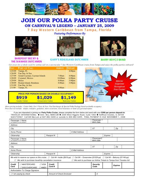 join our polka party cruise on carnival's legend - Barry Boyce Band