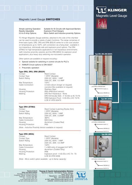 Magnetic Level Gauge SWITCHES - Ruml Klinger