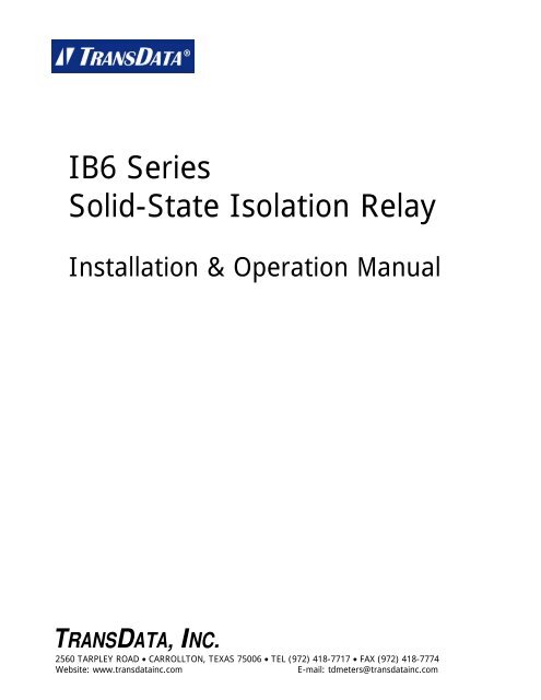 IB6 Series Solid-State Isolation Relay - TransData