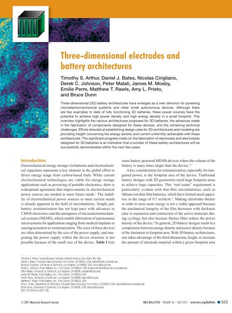 Three-dimensional electrodes and battery architectures - Prieto Battery