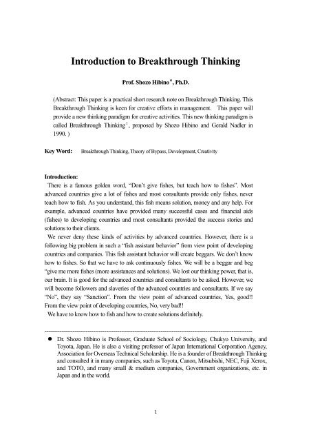 Introduction To Breakthrough Thinking