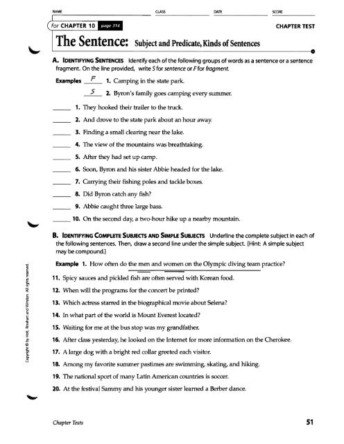 The Sentence Subject And Predicate Kinds Of Sentences