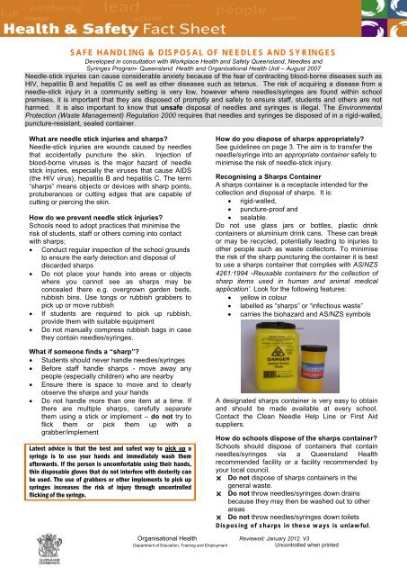 Safe Handling and Disposal of Needles and Syringes - Education ...