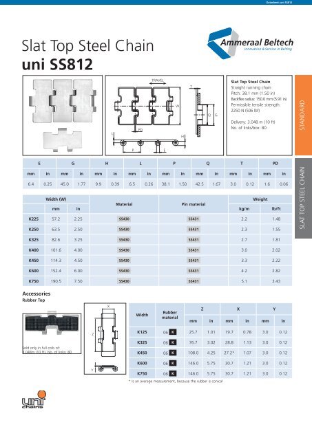 Slat Top Steel Chain uni SS812 - Uni Chains