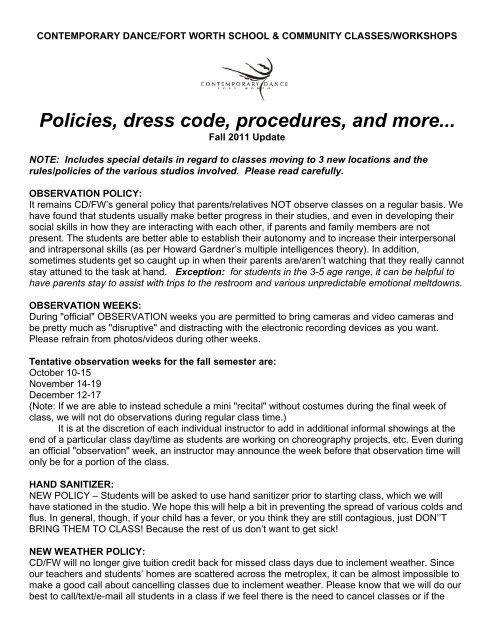 Policies, Dress Code, Procedures, And More - Contemporary Dance ...