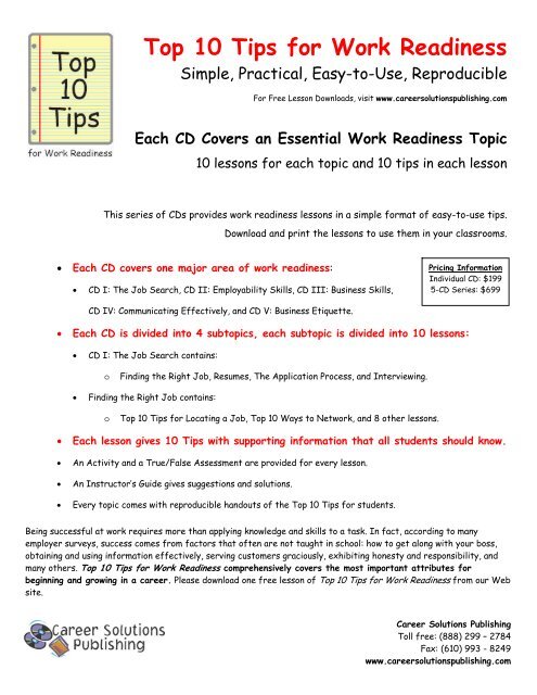 Top 10 Tips for Work Readiness - Career Solutions Training Group