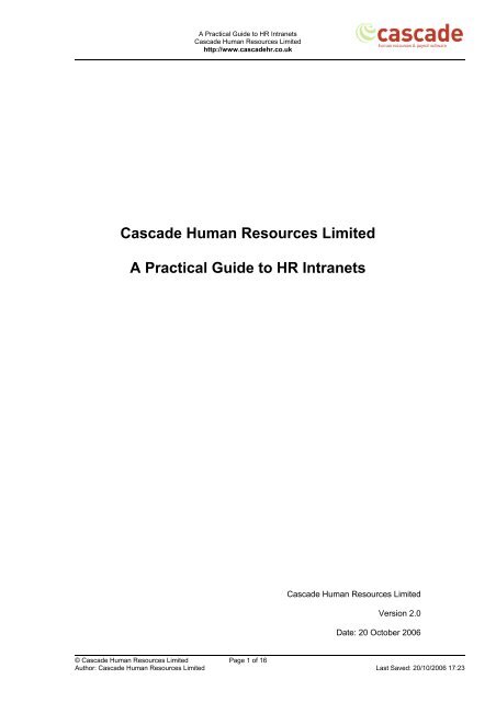 A Practical Guide to HR Intranets - Cascade HR Software