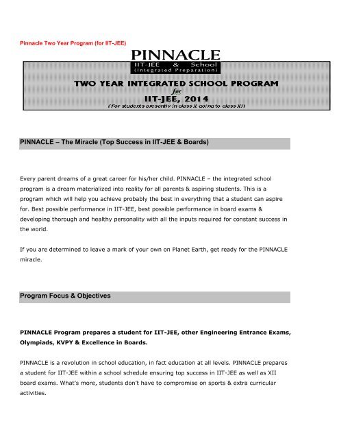 PINNACLE – The Miracle (Top Success in IIT-JEE & Boards ... - fiitjee