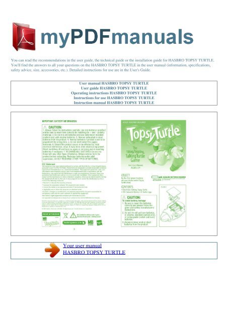 User manual HASBRO TOPSY TURTLE - 1