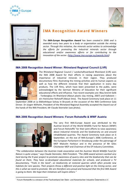 IMA Recognition Award Winners