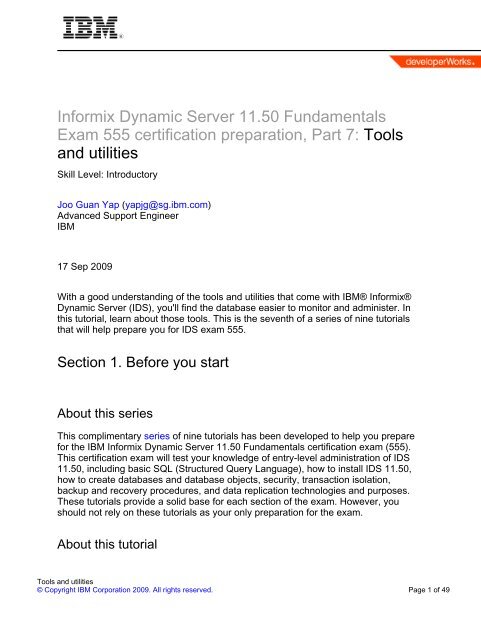 Informix Dynamic Server 11.50 Fundamentals Exam 555 ... - IBM