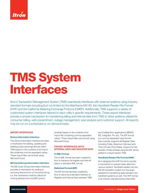 TMS System Interfaces - Smart Grid Cellular