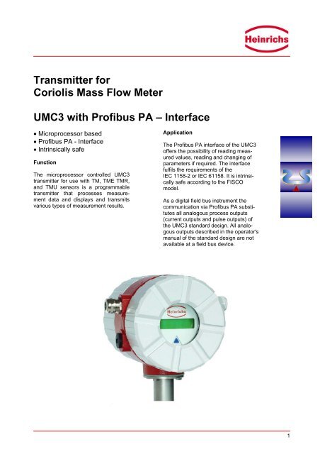 Transmitter for Coriolis Mass Flow Meter UMC3 with Profibus PA ...