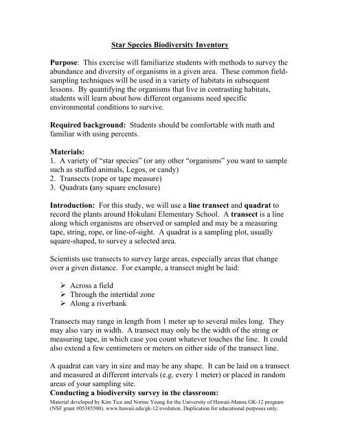 Star Species Biodiversity Inventory - University of Hawaii