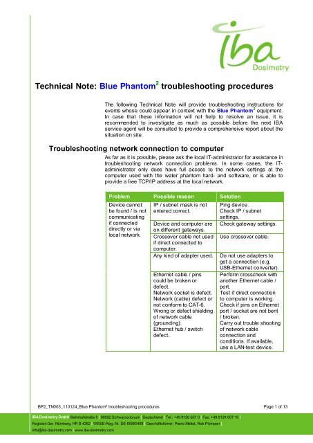 Blue Phantom troubleshooting procedures - IBA Dosimetry