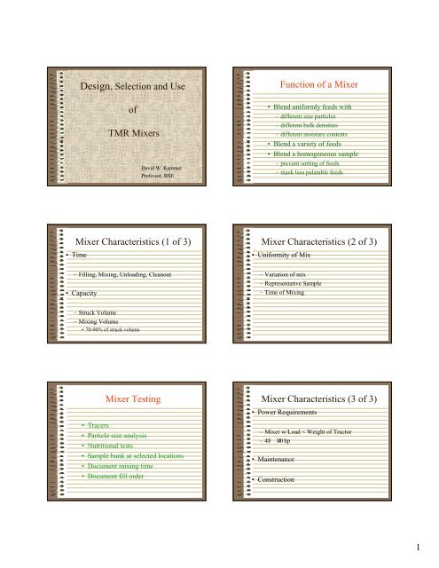 Design, Selection and Use of TMR Mixers Function of a Mixer Mixer ...
