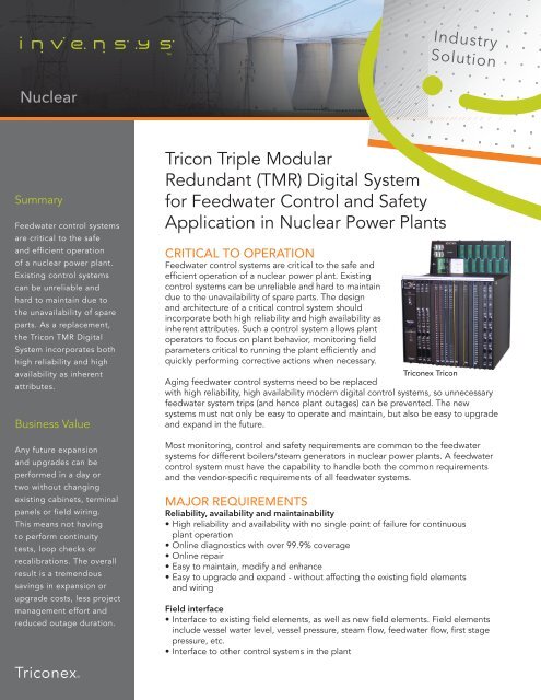 Tricon Triple Modular Redundant Tmr Digital System Invensys