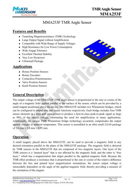 360 Degrees Tunnel Magnetoresistance (TMR) Angle Sensor