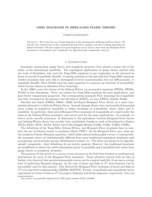 Grid diagrams in Heegaard Floer theory - UCLA Department of ...