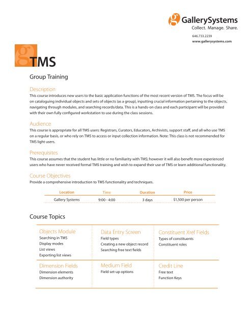 Group Training Course Topics - Gallery Systems