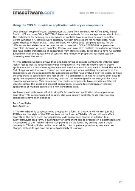 Using the TMS form-wide or application-wide styler ... - TMS Software