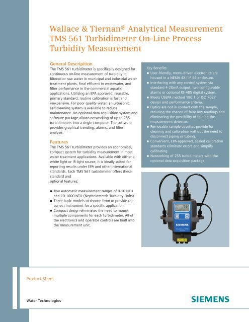 TMS 561 Turbidimeter On-Line Process Turbidity Measurement