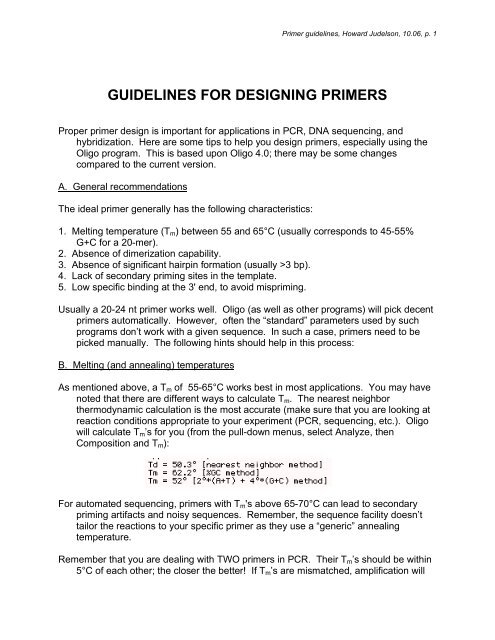 GUIDELINES FOR DESIGNING PRIMERS