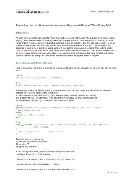 Exploring the rich & versatile inplace editing ... - TMS Software