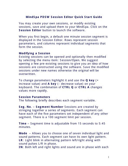 MindSpa Personal Development Software Session Editor Guide