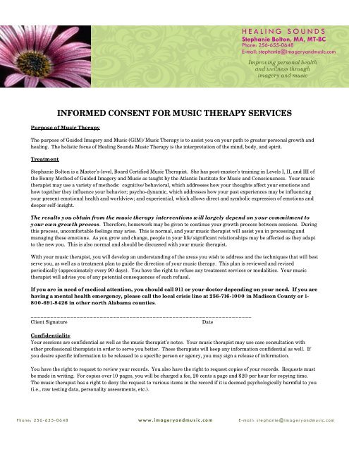 HEALING SOUNDS INFORMED CONSENT FOR MUSIC THERAPY ...