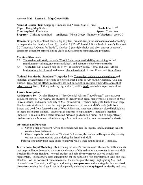 Ancient Mali: Lesson #1, Map/Globe Skills Name of Lesson Plan ...