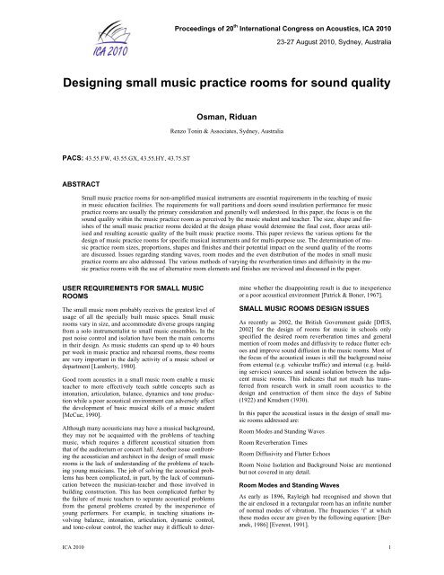 Designing small music practice rooms for sound quality - Australian ...
