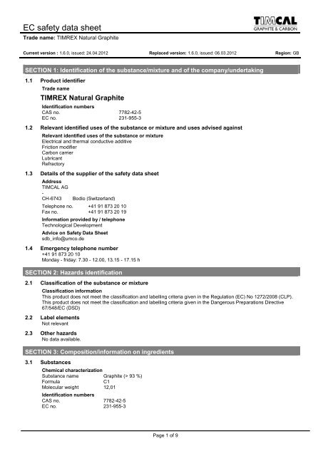 MSDS - Timcal Graphite