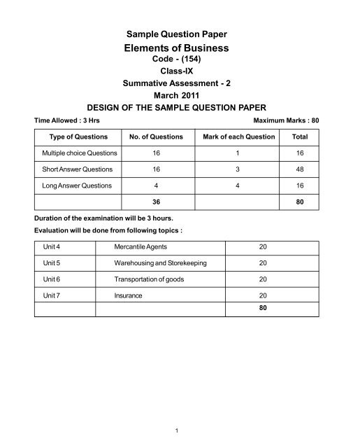 Elements of Business (Class IX)