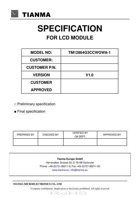 LCD Modules - Tianma
