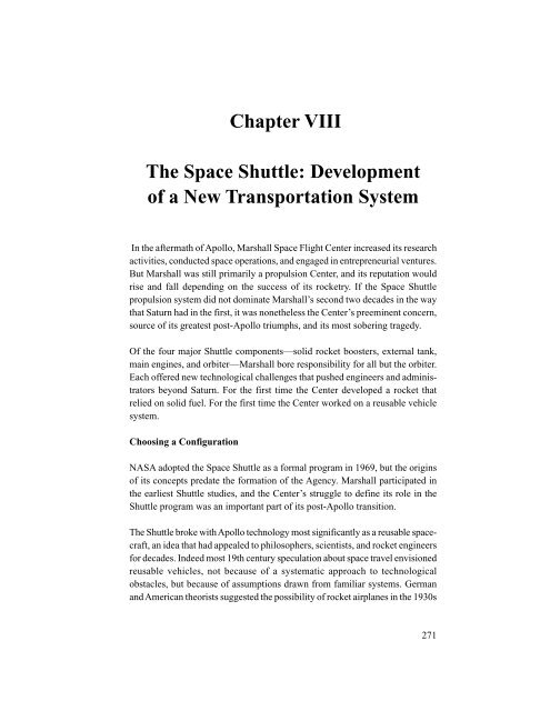 Chapter VIII The Space Shuttle - MSFC History Office - NASA