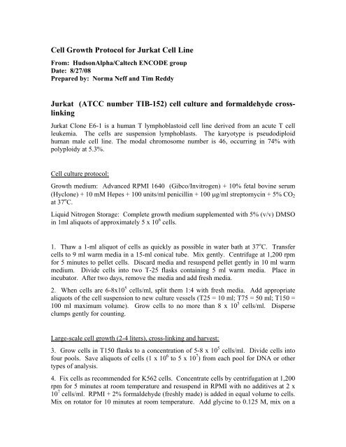 Cell Growth Protocol for Jurkat Cell Line Jurkat (ATCC number TIB ...