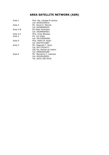 AREA SATELLITE NETWORK (ASN)