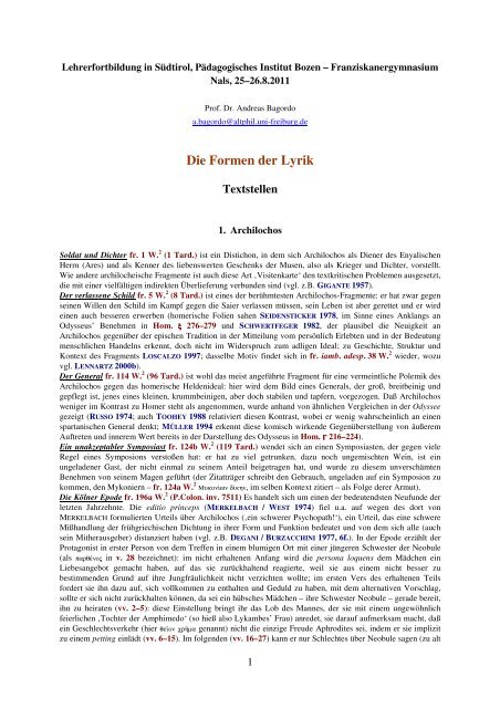 Die Formen der Lyrik - Textstellen Bagordo - Blikk