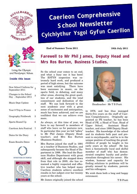 Caerleon Comprehensive School Newsletter - Newportlearn.net