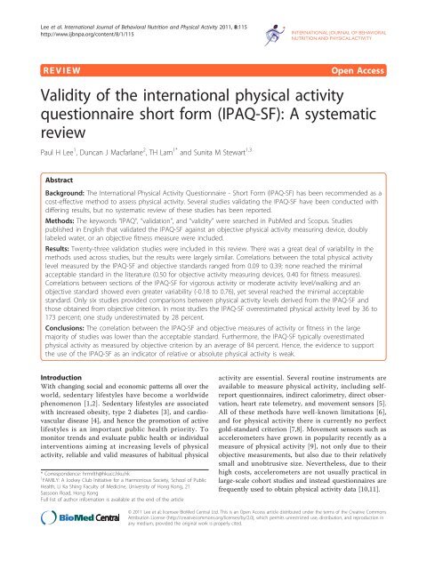 Validity of the international physical activity questionnaire short form ...