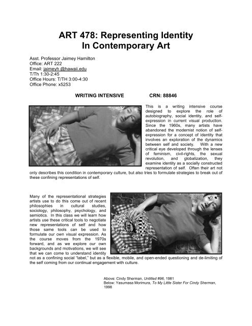 ART 478: Representing Identity In Contemporary Art - the Center for ...