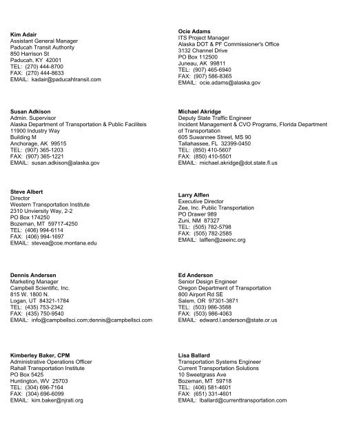 Kim Adair - National Rural ITS Conference