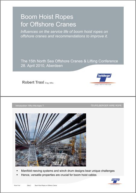 Boom Hoist Ropes Boom Hoist Ropes for Offshore Cranes - KTF