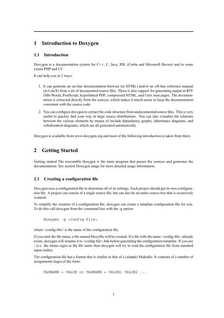 1 Introduction to Doxygen 2 Getting Started - NCCA People AZ