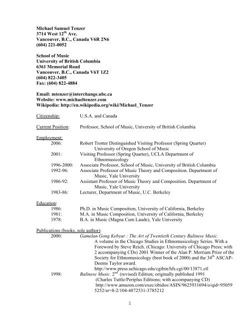 cv - Michael Tenzer