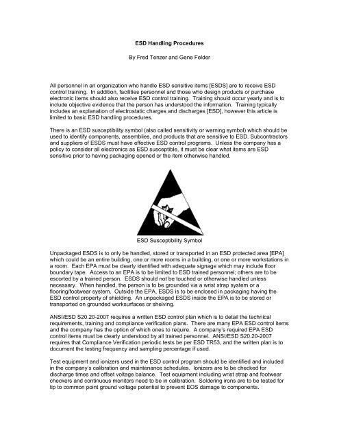 ESD Handling Procedures By Fred Tenzer and Gene ... - ESD Systems